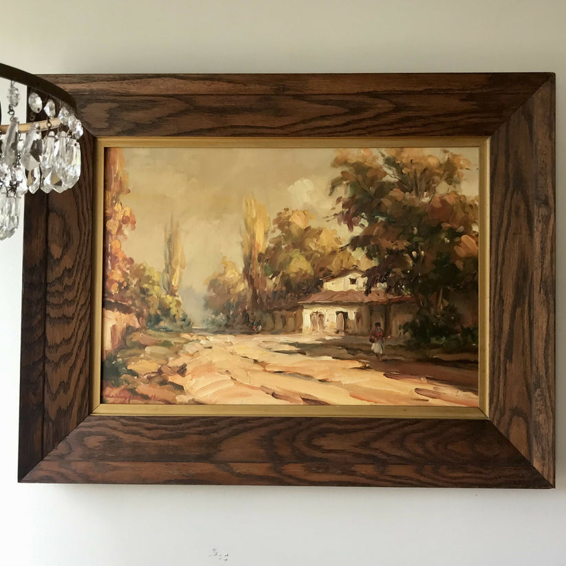 Landscape Painting in Antique Oak Frame – Antiquely
