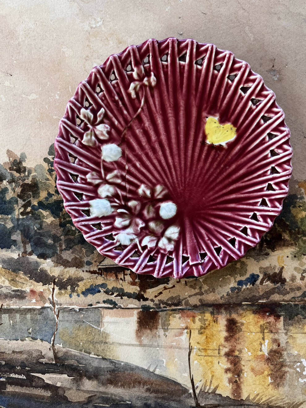 Vintage Majolica lattice edged plate set – Antiquely